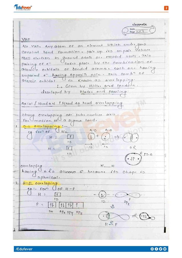 Valence Bond Theory- Chemistry Handwritten Notes | PDF