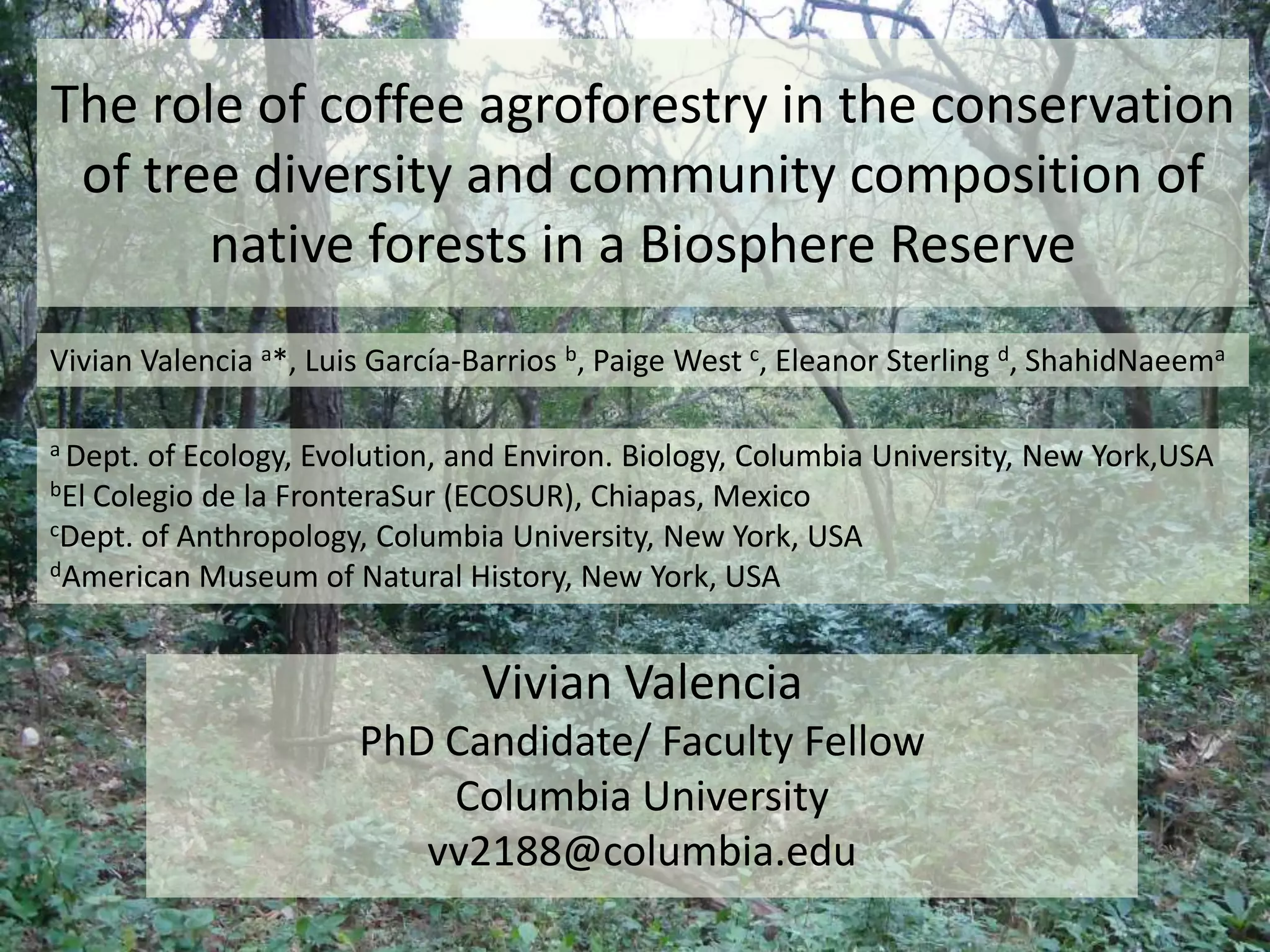 The Role of Coffee Agroforestry in the conservation of forest tree ...