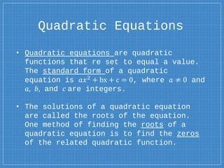 solving quadratic equations by graphing | PPT