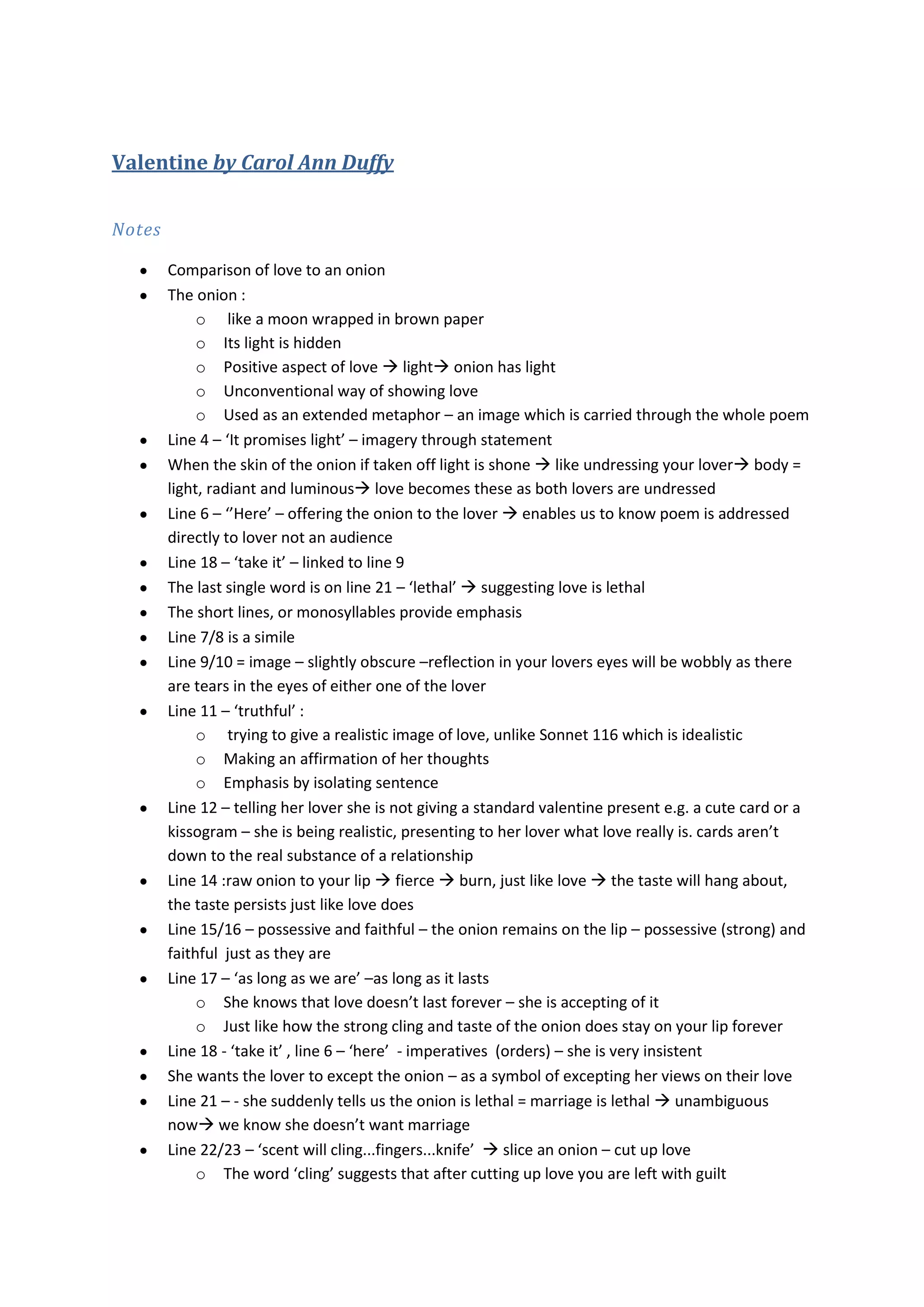 GCSE English Edexcel Relationships: Valentine- Carol Ann Duffy | DOCX