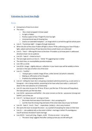 GCSE English Edexcel Relationships: Valentine- Carol Ann Duffy | DOCX