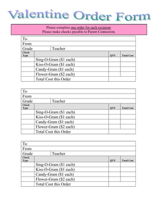 Valentine order form 2010 11 | PDF
