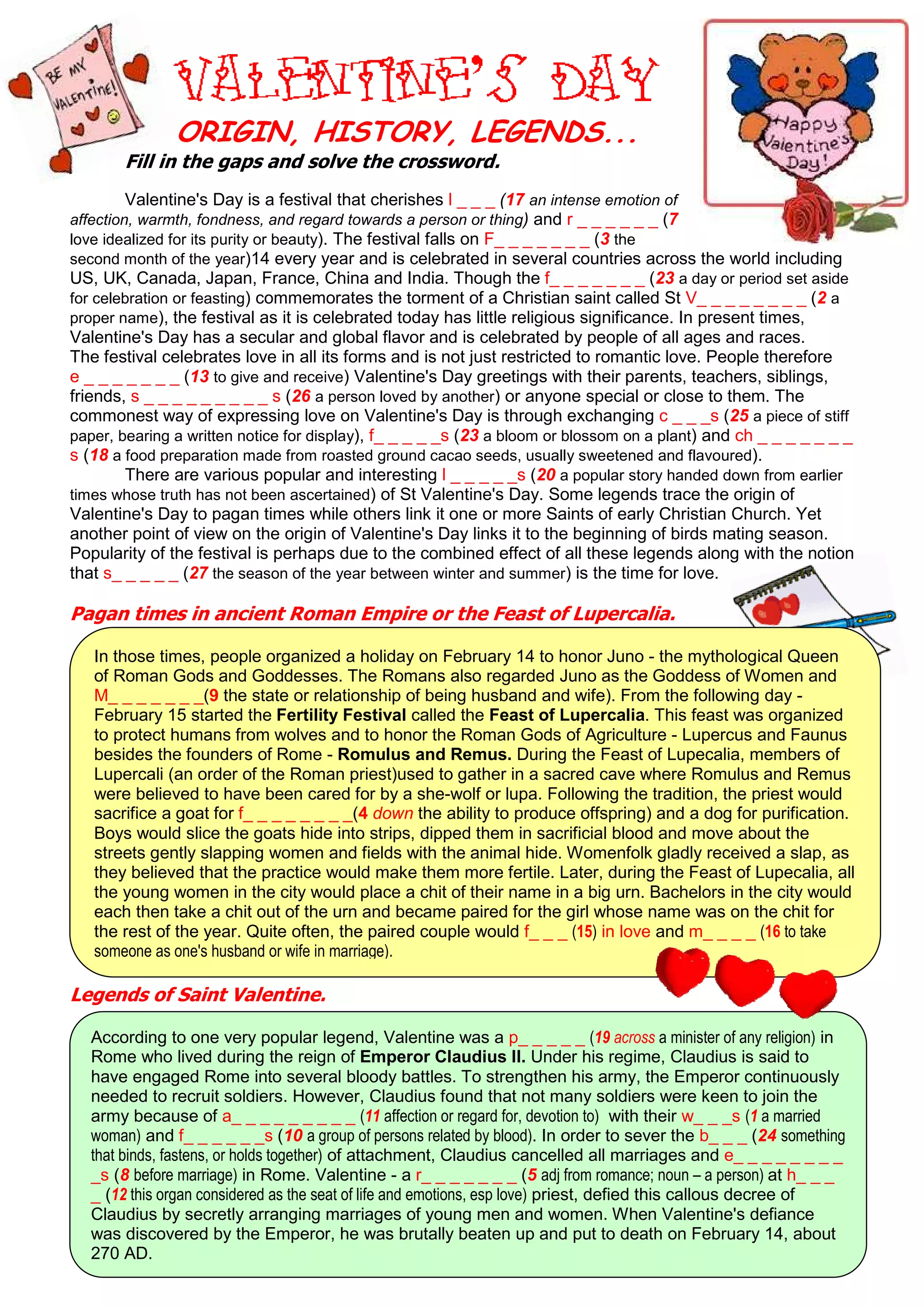 Valentines day origin history legends | PDF | National & Civic Holidays ...