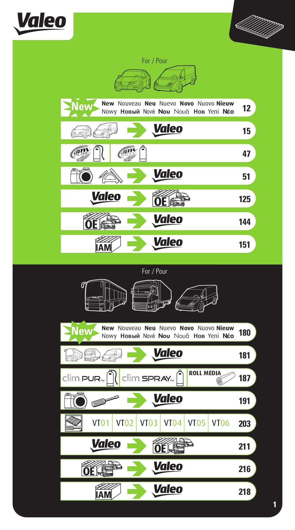 Valeo air conditioning cabin air filter 2013 catalogue 955604