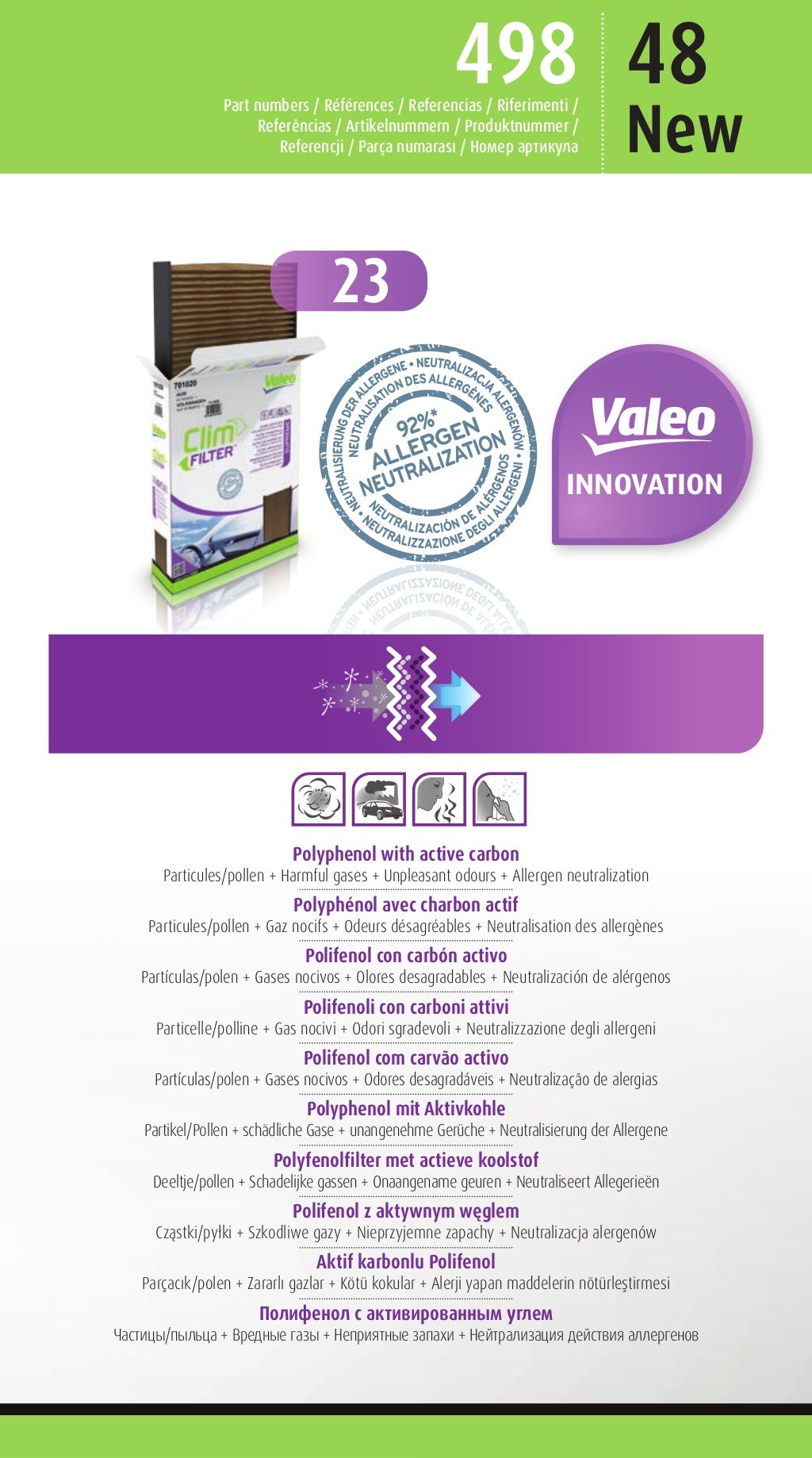 Valeo air conditioning cabin air filter 2013 catalogue 955604