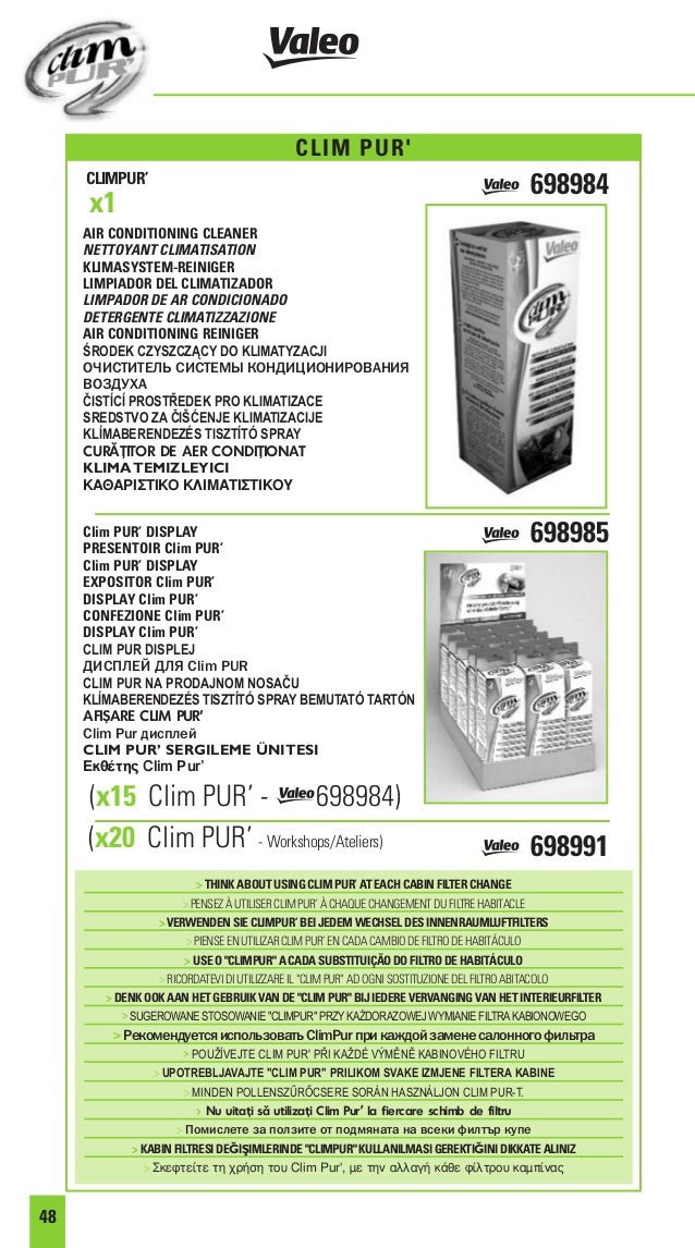 Valeo air conditioning cabin air filter 2013 catalogue 955604