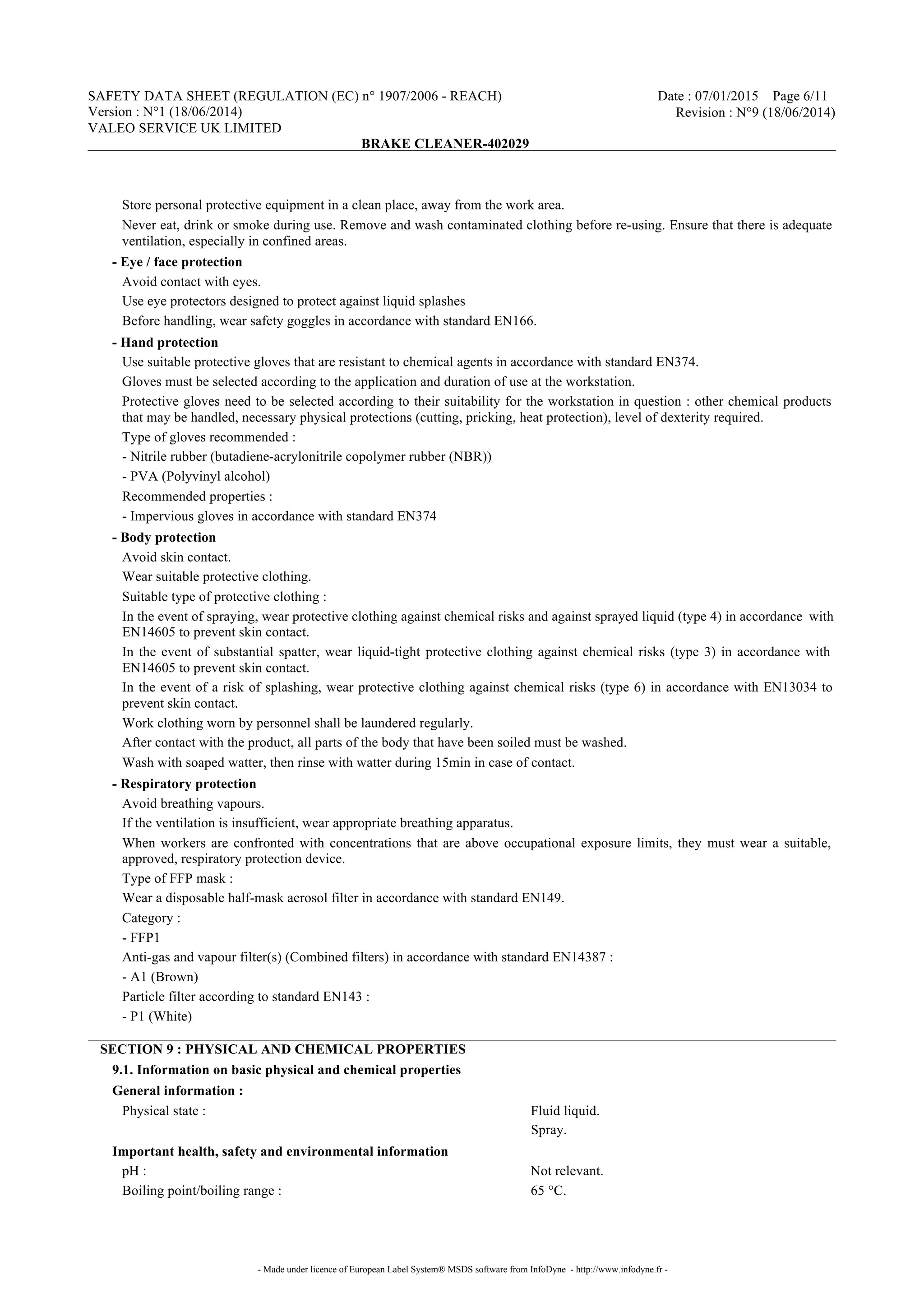 Valeo Braking Systems Brake Cleaner material safety data sheet 402029 | PDF