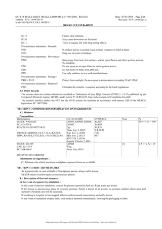 Valeo Braking Systems Brake Cleaner material safety data sheet 402029 | PDF