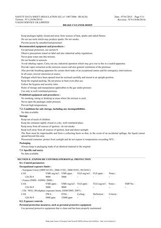 Valeo Braking Systems Brake Cleaner material safety data sheet 402029 | PDF
