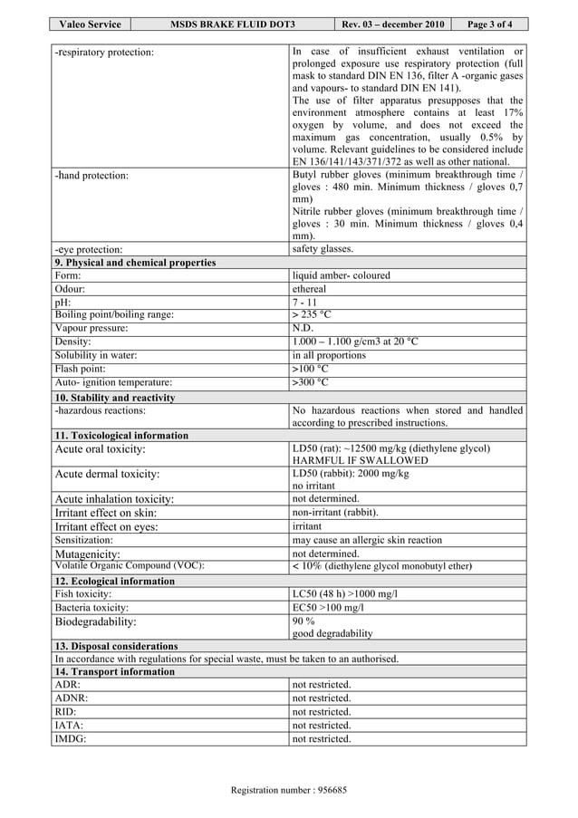Valeo Braking Systems Brake Fluid DOT3 material safety data sheet ...