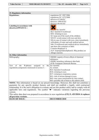 Valeo Braking Systems Brake Fluid DOT3 material safety data sheet ...