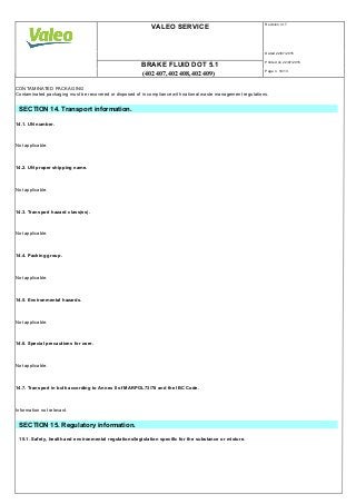 Valeo Braking Systems Brake Fluid DOT 5.1 material safety data sheet ...