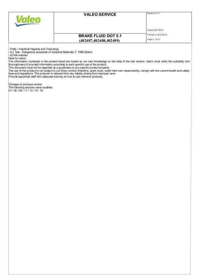 Valeo Braking Systems Brake Fluid DOT 5.1 material safety data sheet ...