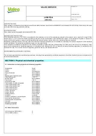 Valeo Braking Systems Hydraulic Mineral Fluid LHM+ material safety data sheet 402412 | PDF