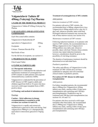 Valganciclovir Tablets IP 450mg (Valcytaj) Taj Pharma SmPC | PDF