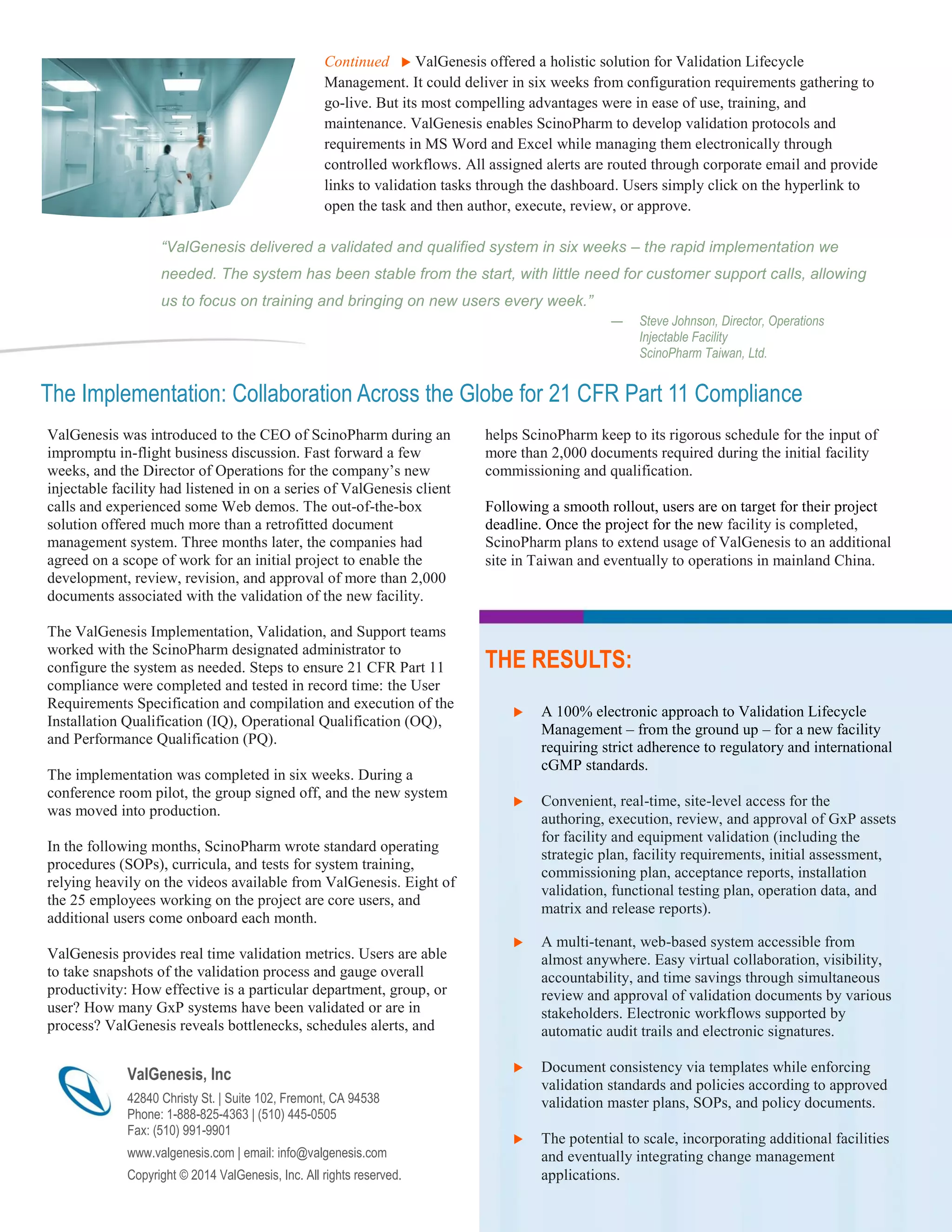 ValGenesis Case Study With Scinopharm -Paperless Validation Software Solution | PDF