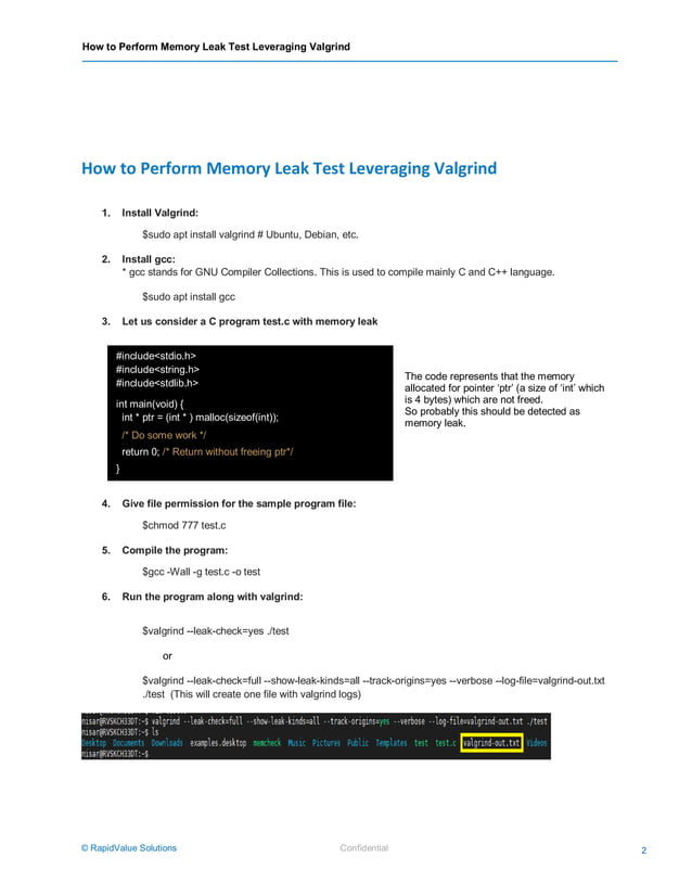 How To Perform Memory Leak Test Using Valgrind Pdf Operating Systems Computer Software And