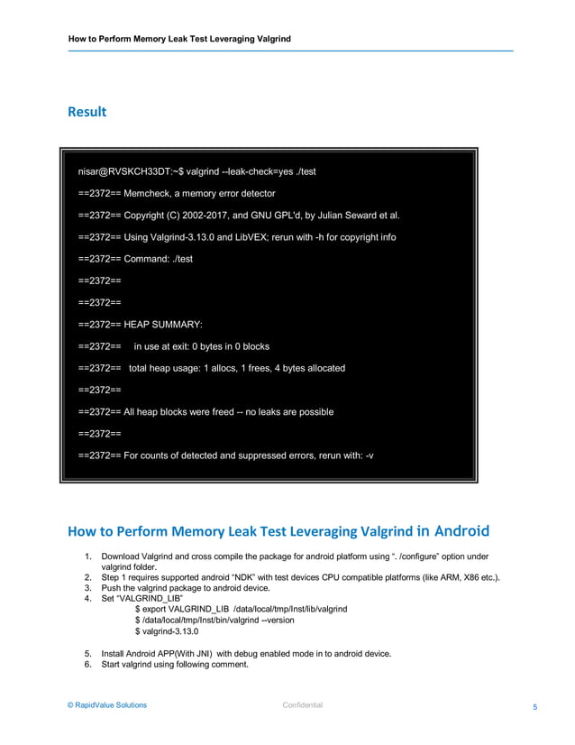 How To Perform Memory Leak Test Using Valgrind Pdf Operating Systems Computer Software And
