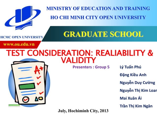 Valiadity and reliability- Language testing | PPTX | Standardized ...