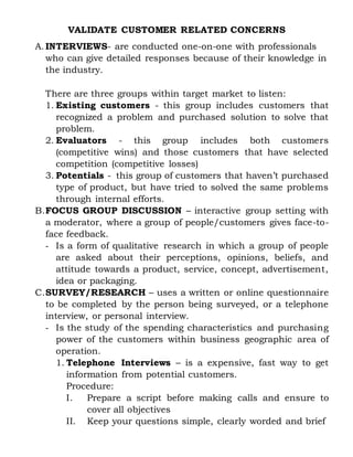 Validate customer related concerns | DOCX