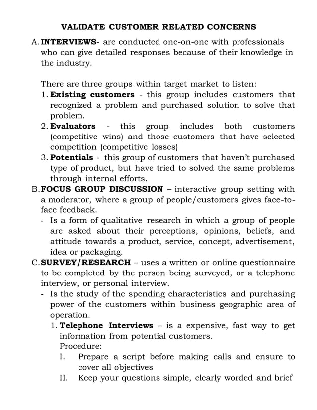 Validate customer related concerns | DOCX | Business | Business and Finance