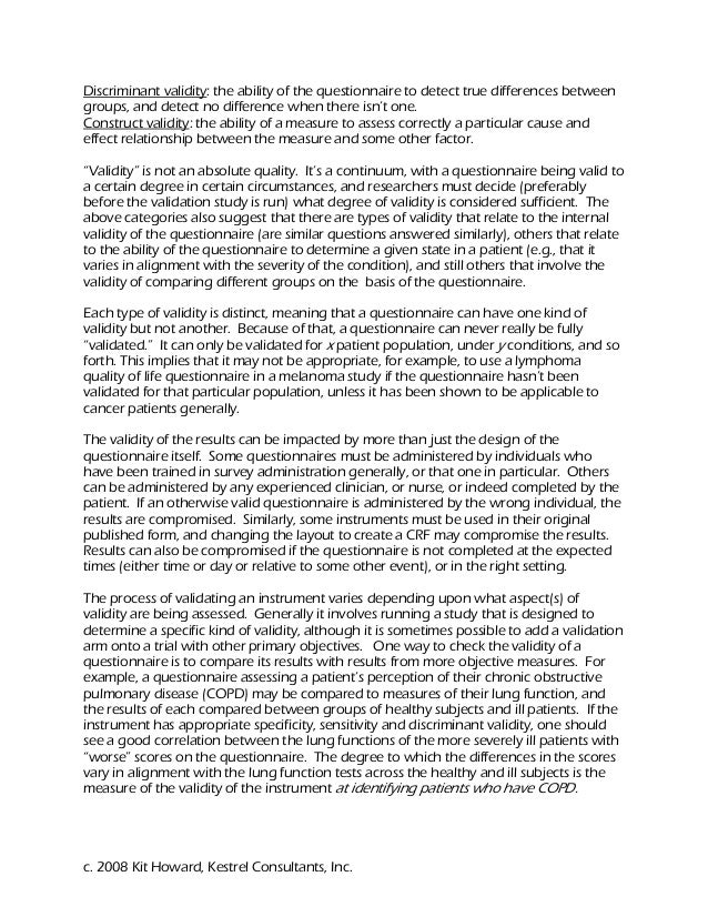 Validating questionnaires Validating questionnaires