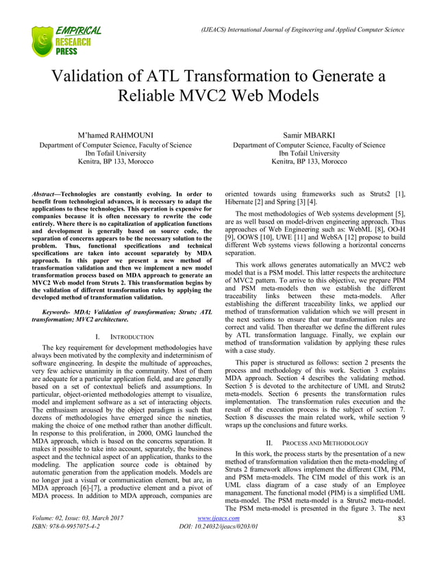 Validation of ATL Transformation to Generate a Reliable MVC2 Web Models | PDF