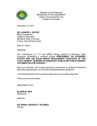 Validation Letter for Thesis | PDF