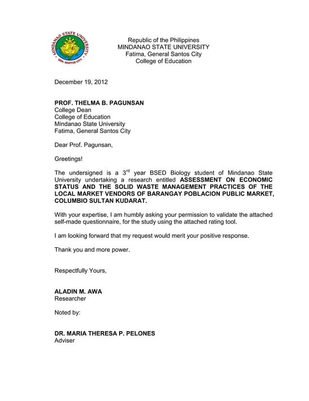 Validation Letter for Thesis | PDF