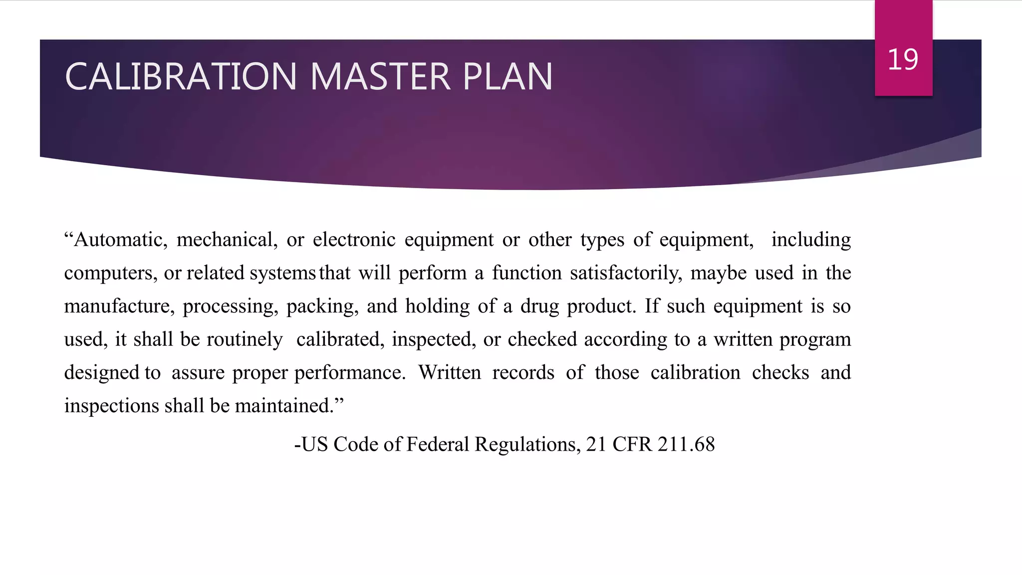 Validation and calibration master plan | PPTX