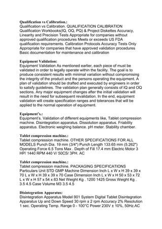 Validation and calibration of equipment | DOC | Pharmaceutical Industry ...