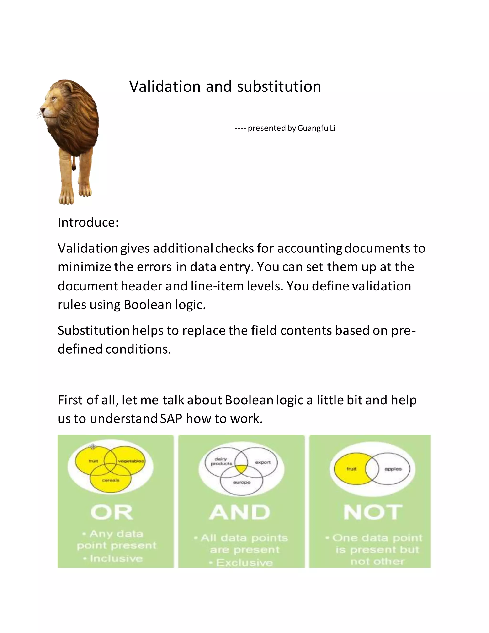 Validation and substitution -sap fi advance functions 2019 | DOCX