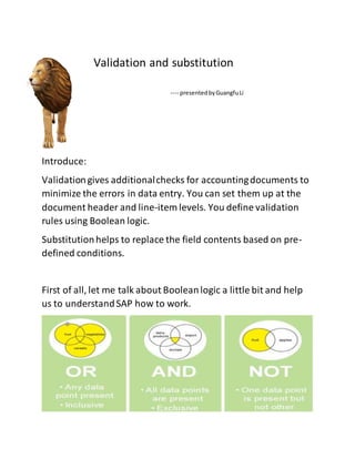 Validation and substitution -sap fi advance functions 2019 | DOCX
