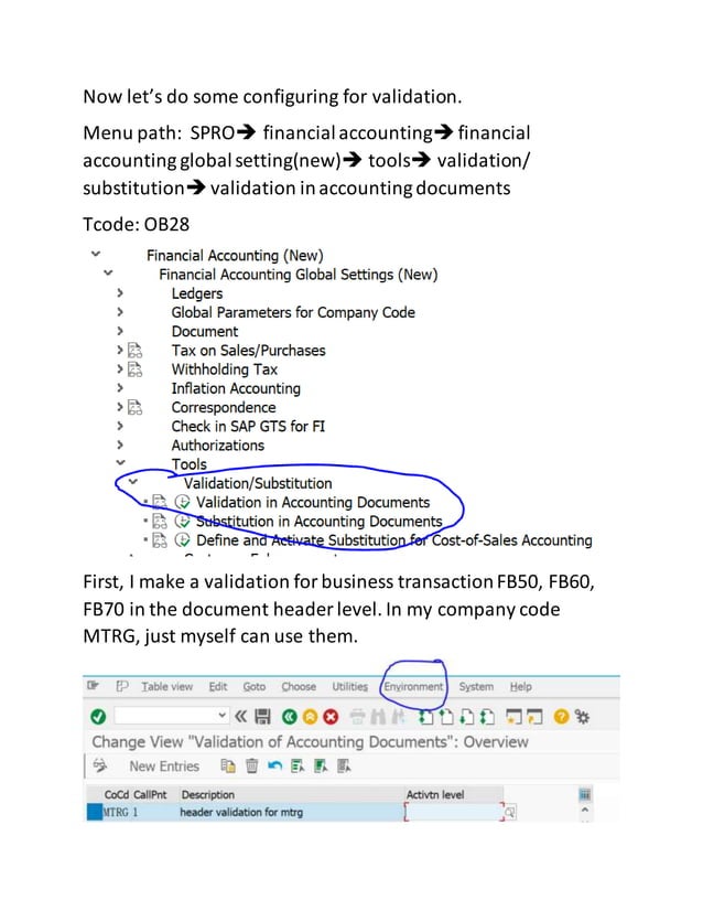 Validation and substitution -sap fi advance functions 2019 | DOCX