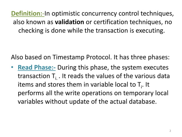 Validation Based Protocol 