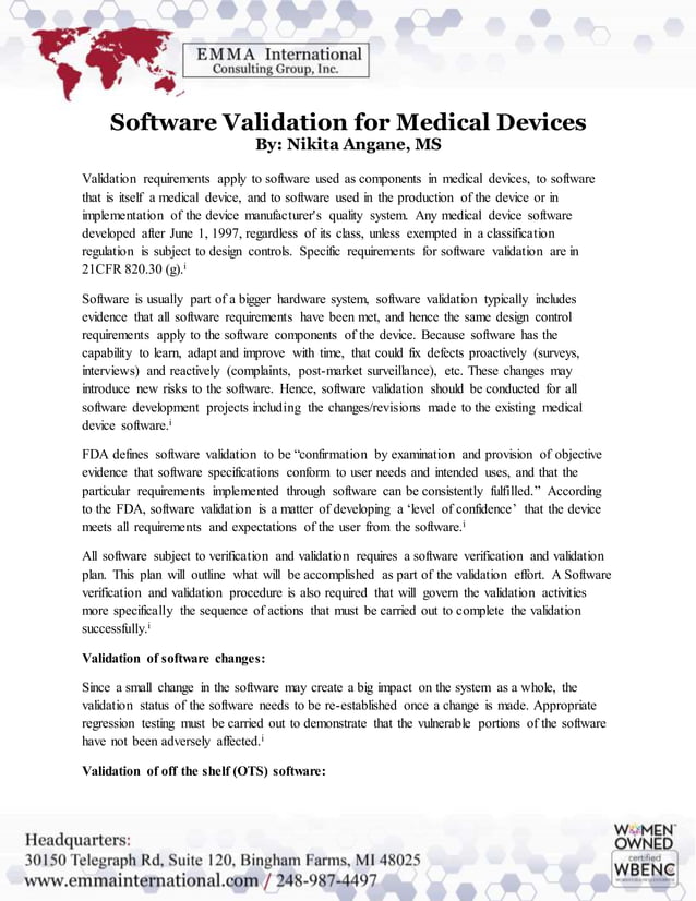 Software Validation for Medical Devices | DOCX | Pharmaceutical ...