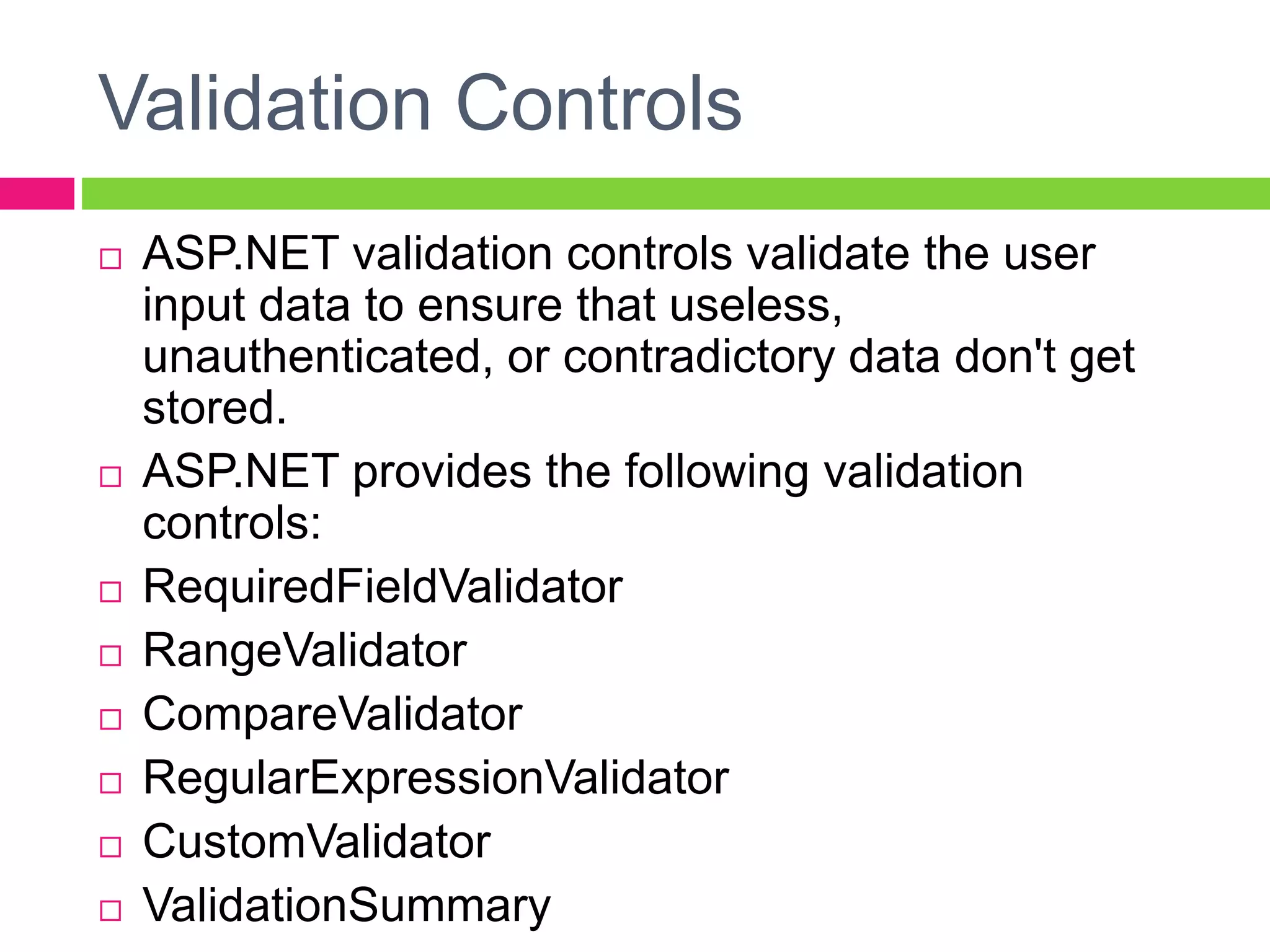 Validation controls in asp | PPTX | Computing | Technology & Computing