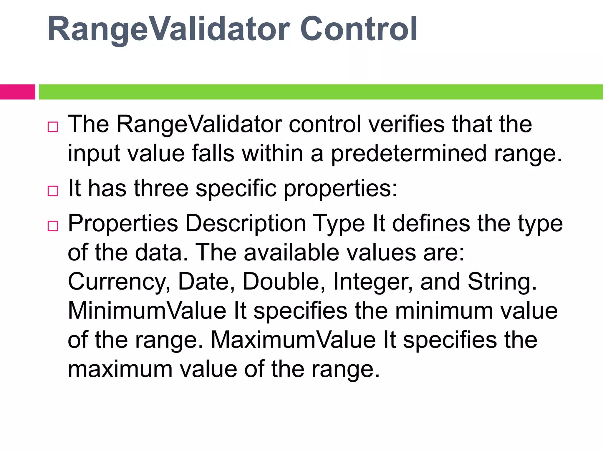 Validation controls in asp | PPTX | Computing | Technology & Computing