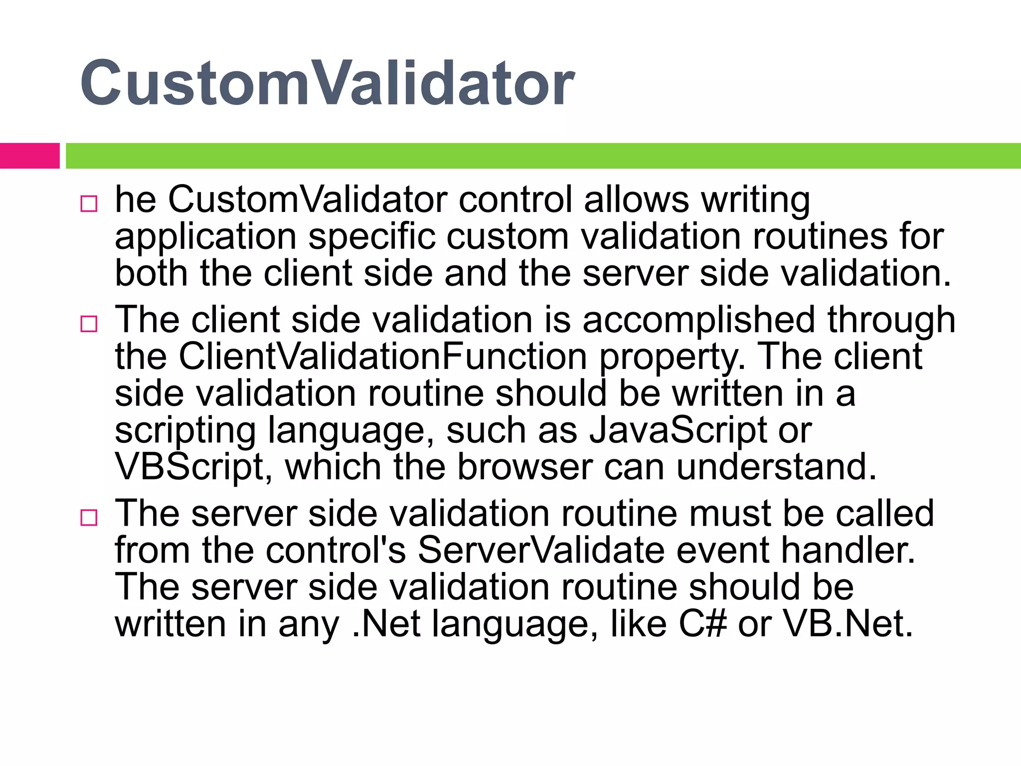 Validation controls in asp | PPTX | Computing | Technology & Computing