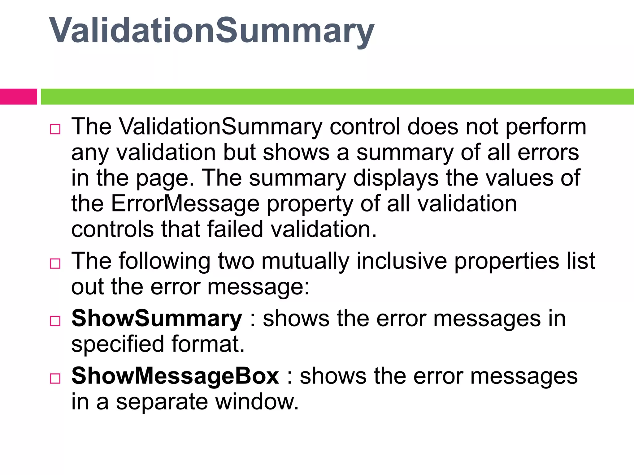 Validation controls in asp | PPTX | Computing | Technology & Computing