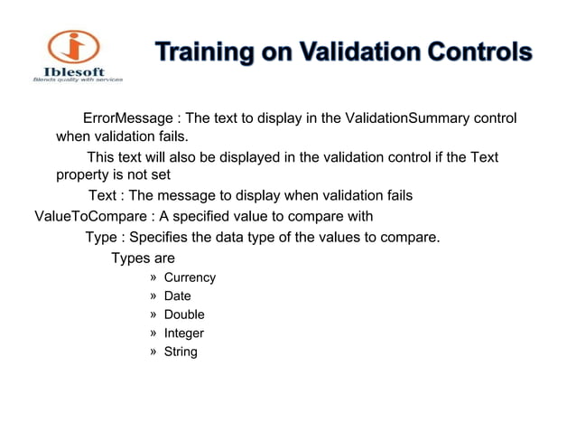 Validation controls ppt | PPT | Web Development | Internet