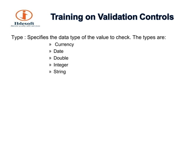 Validation controls ppt | PPT | Web Development | Internet