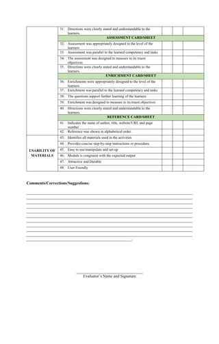 Validation Form for the Self-Instructional Materials (SIMs) | PDF