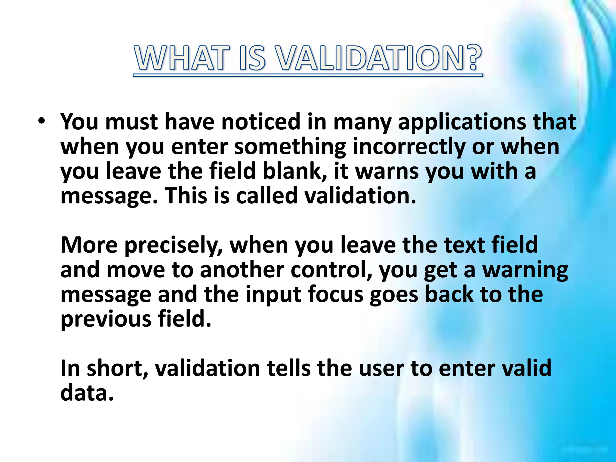 Validation and input formatting | PPT