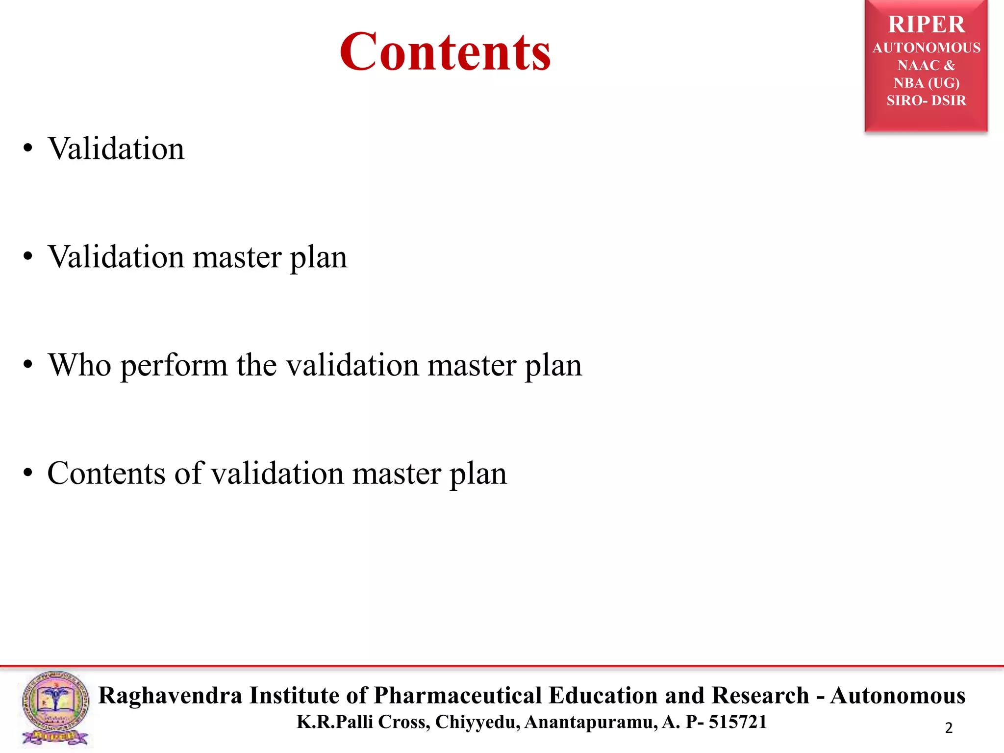 Validation master plan | PPTX