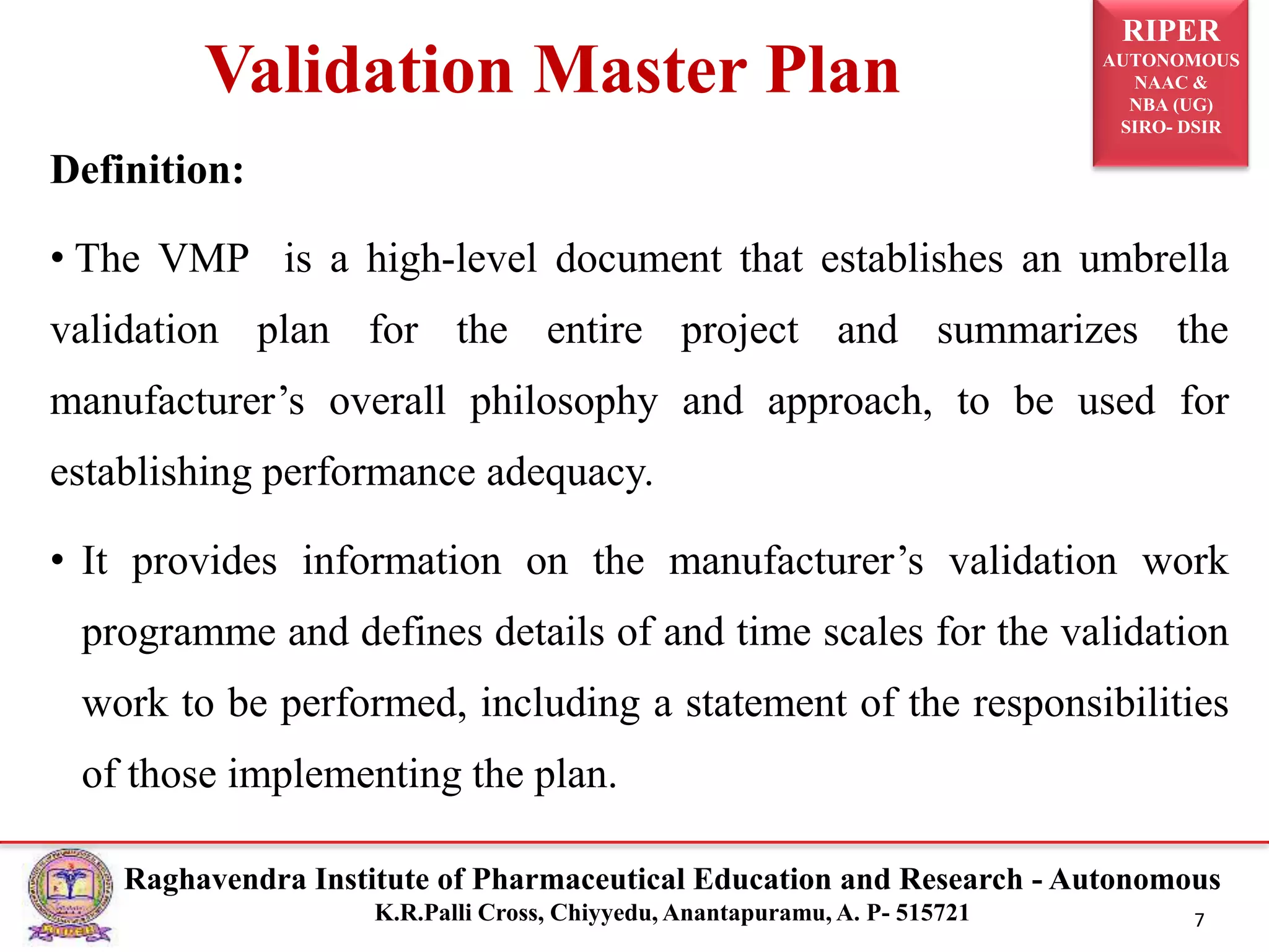 Validation master plan | PPTX