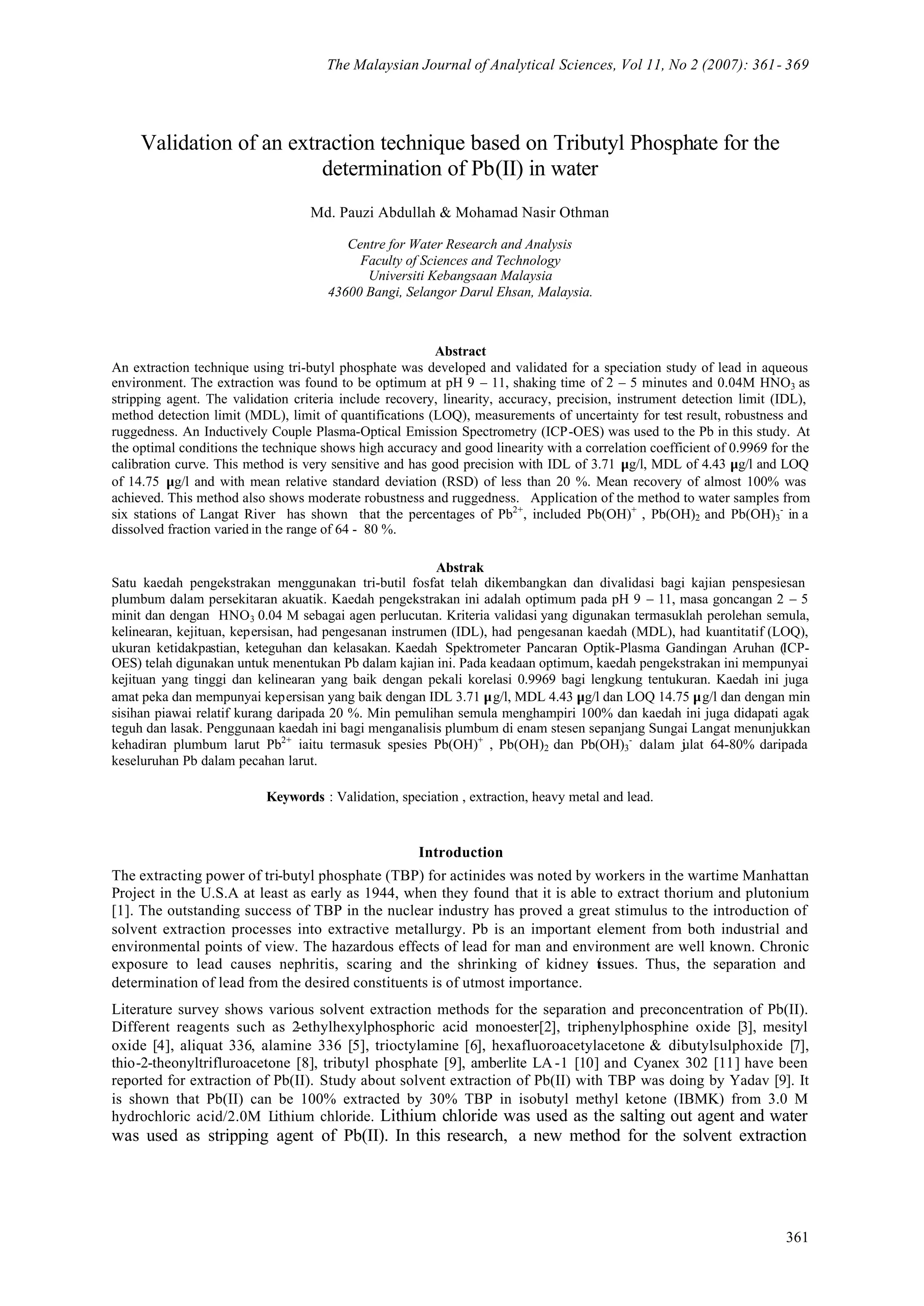 Validation of an extraction technique based on tributyl phosphate | PDF