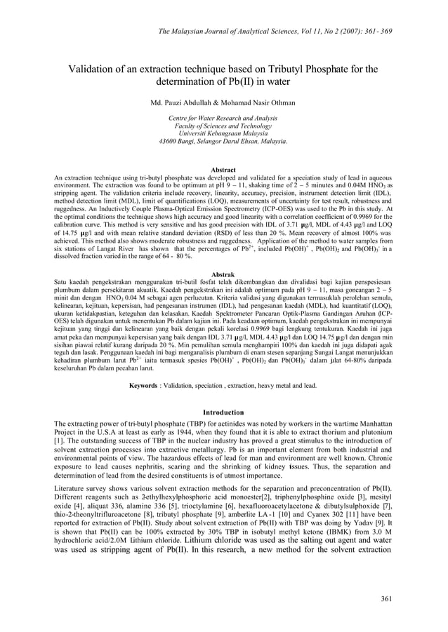 Validation of an extraction technique based on tributyl phosphate | PDF