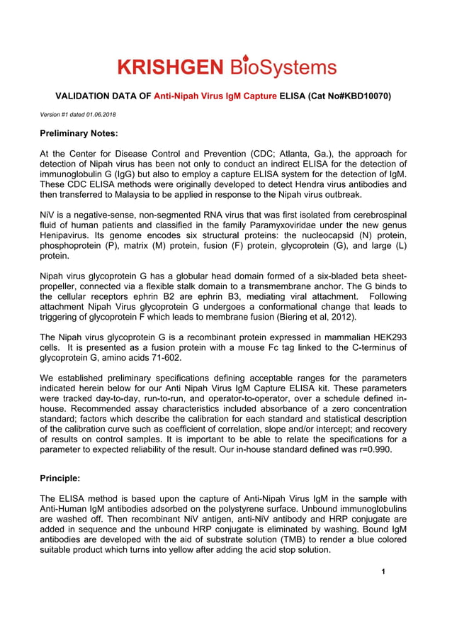 Validation of anti niv igm capture elisa version#1 | PDF | Free Download