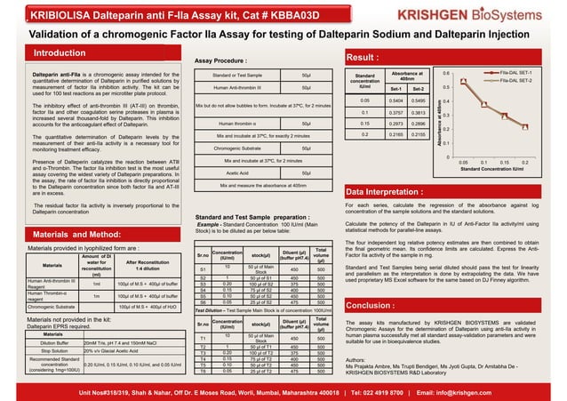 Validation of Factor II and Xa Chromogenic Assays for Dalteparin, Enoxaparin, Nadroparin ...